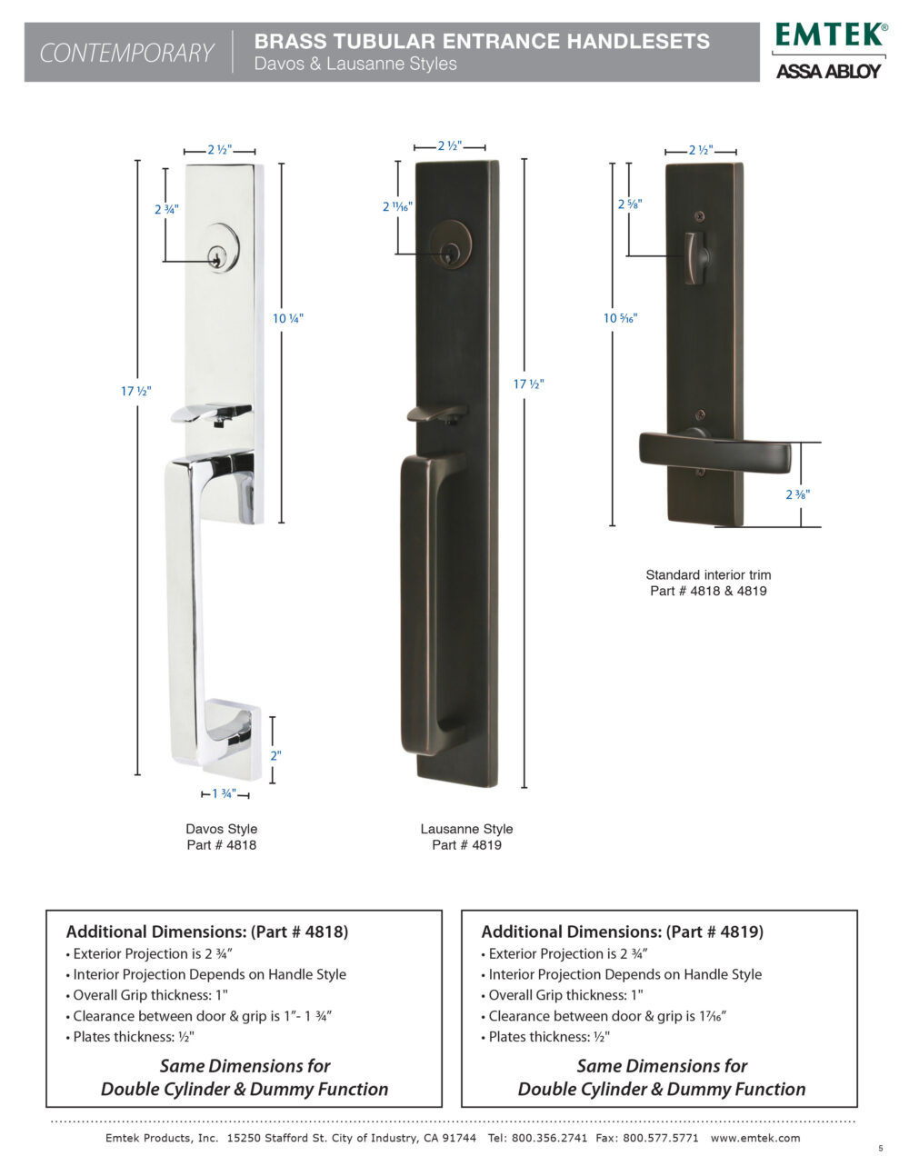Emtek Lausanne Tubular Entry Set - Canada Door Supply