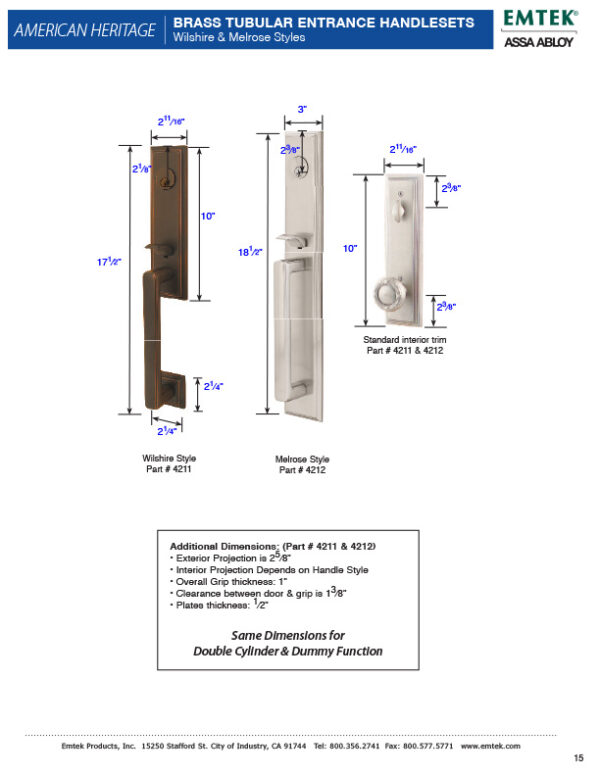 Emtek Melrose Tubular Entry Set - Canada Door Supply