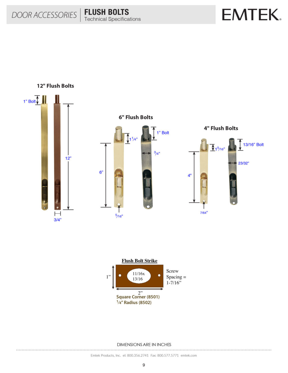Emtek Flush Bolts Square & Radius Corners - Canada Door Supply