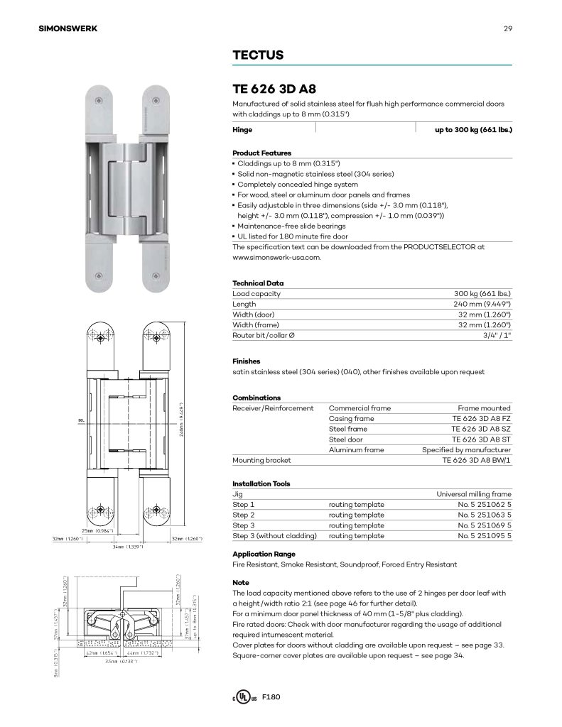 TECTUS® TE 626 3D A8 Concealed Hinge - Canada Door Supply