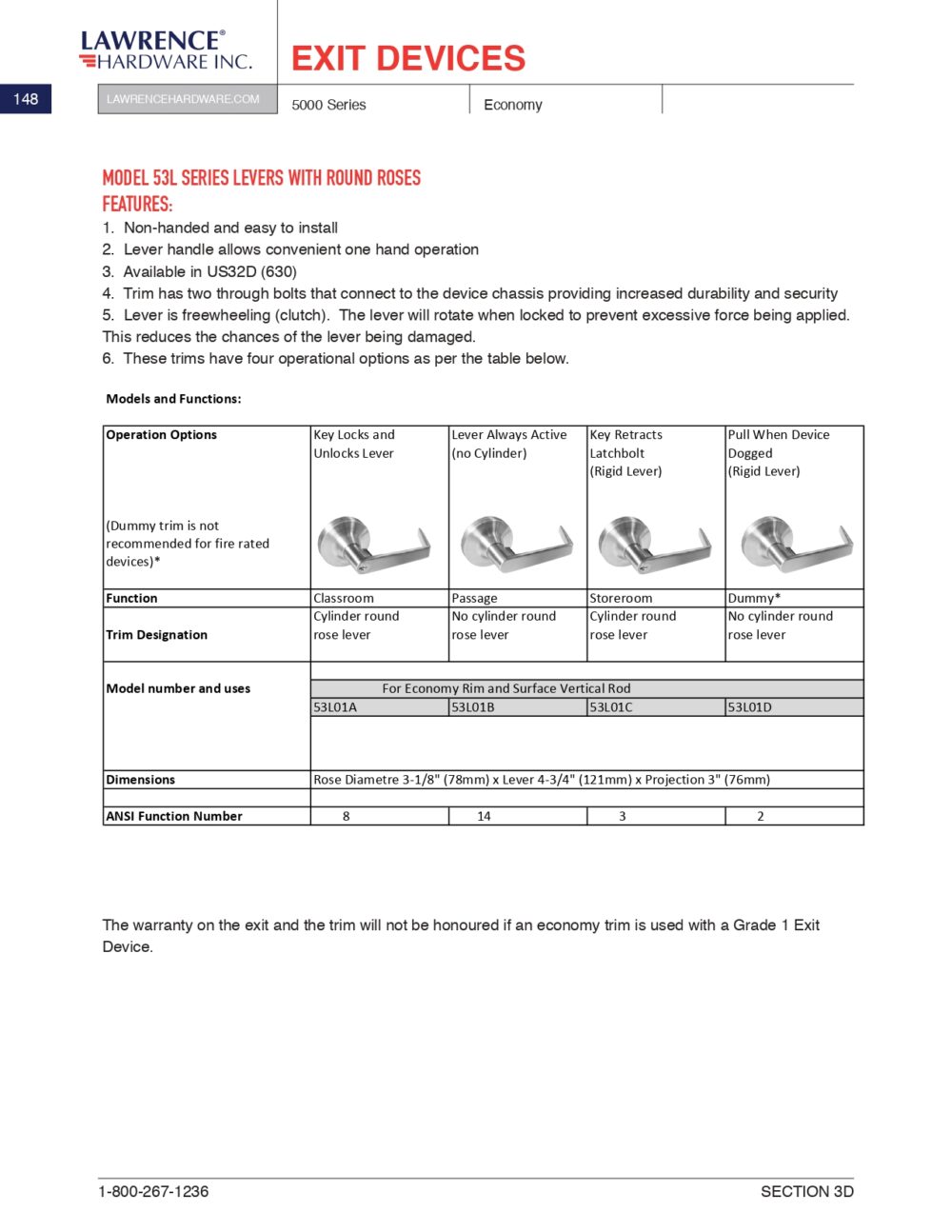Lawrence Hardware 53L01A (F801A) For 5500 Series Exit Device - Canada ...