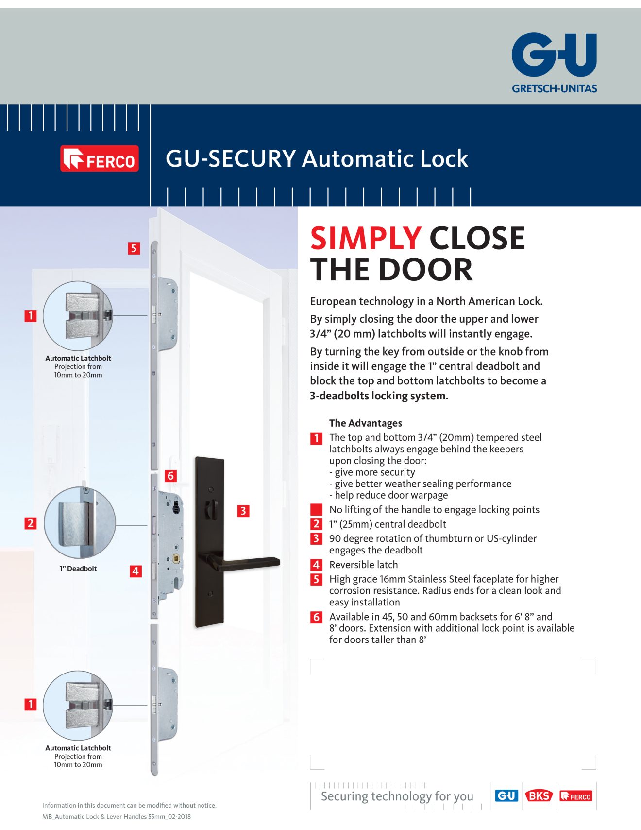 Ferco Secury Automatic Multipoint Roma Lever - Canada Door Supply